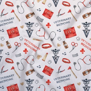 Watercolor Veterinary Medicine Pattern, Vet Clinic Fabric (digital JPG ...
