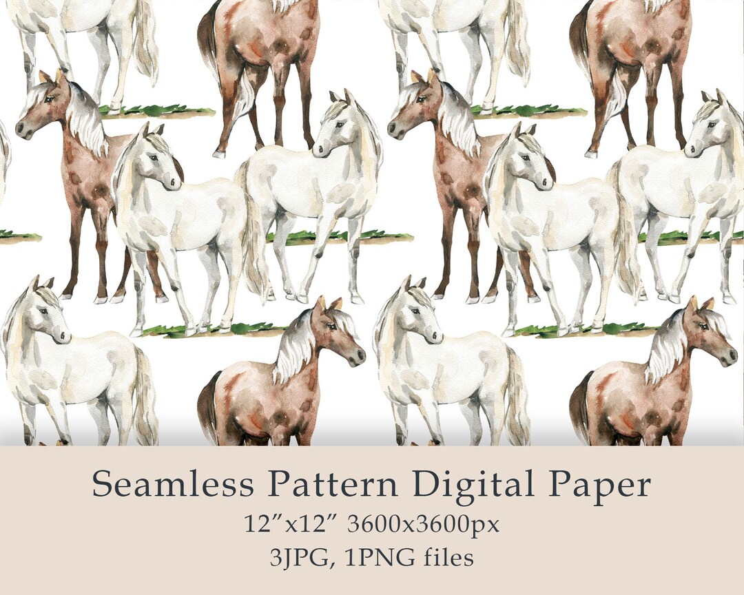 Watercolor Cute Horses Seamless Pattern Digital Paper Cowgirl Birthday ...