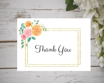 Thank You Greeting Card Note Card With Metallic Envelope - Etsy