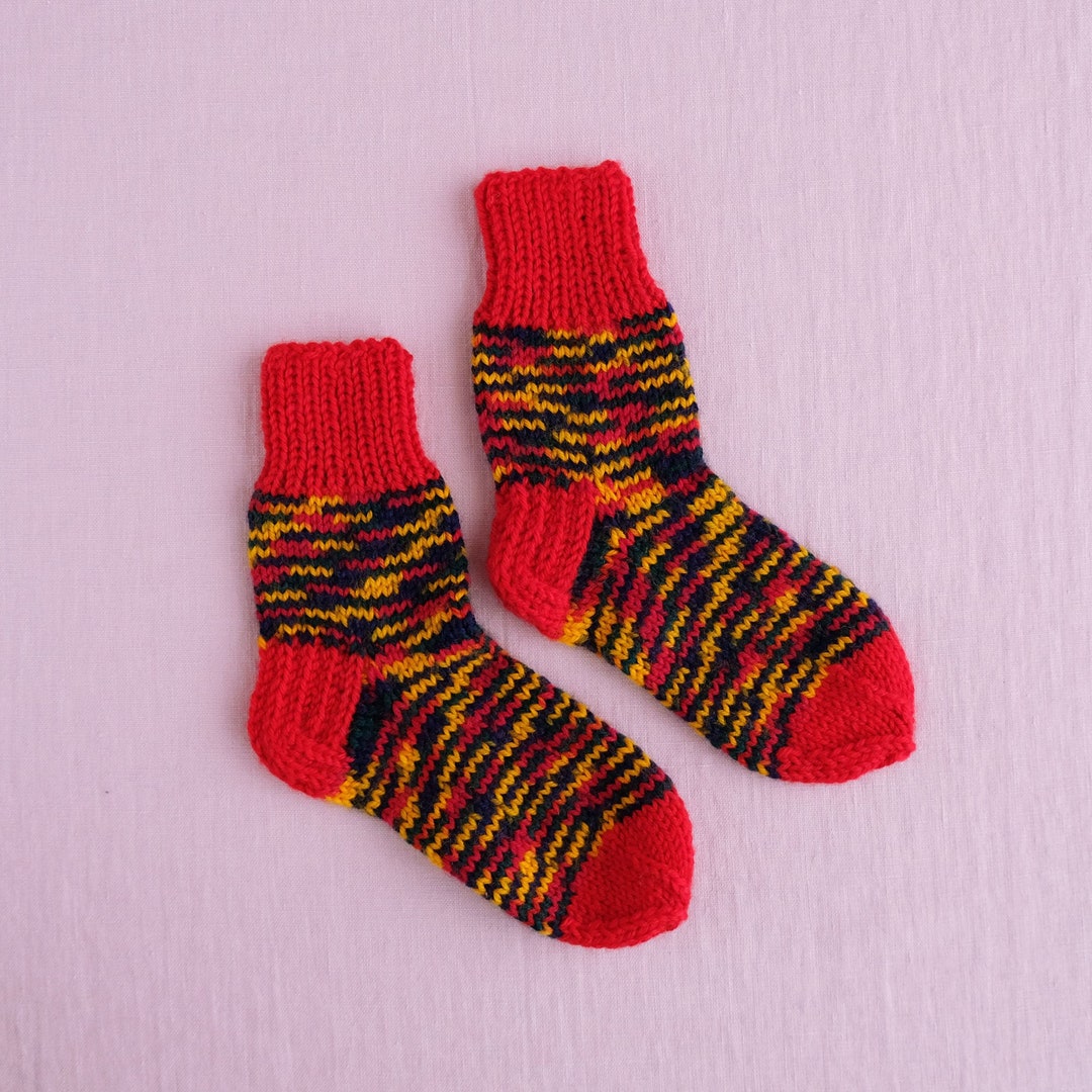 Red Wool Socks for Children Aged 5-6, Striped Christmas Socks for Kids ...