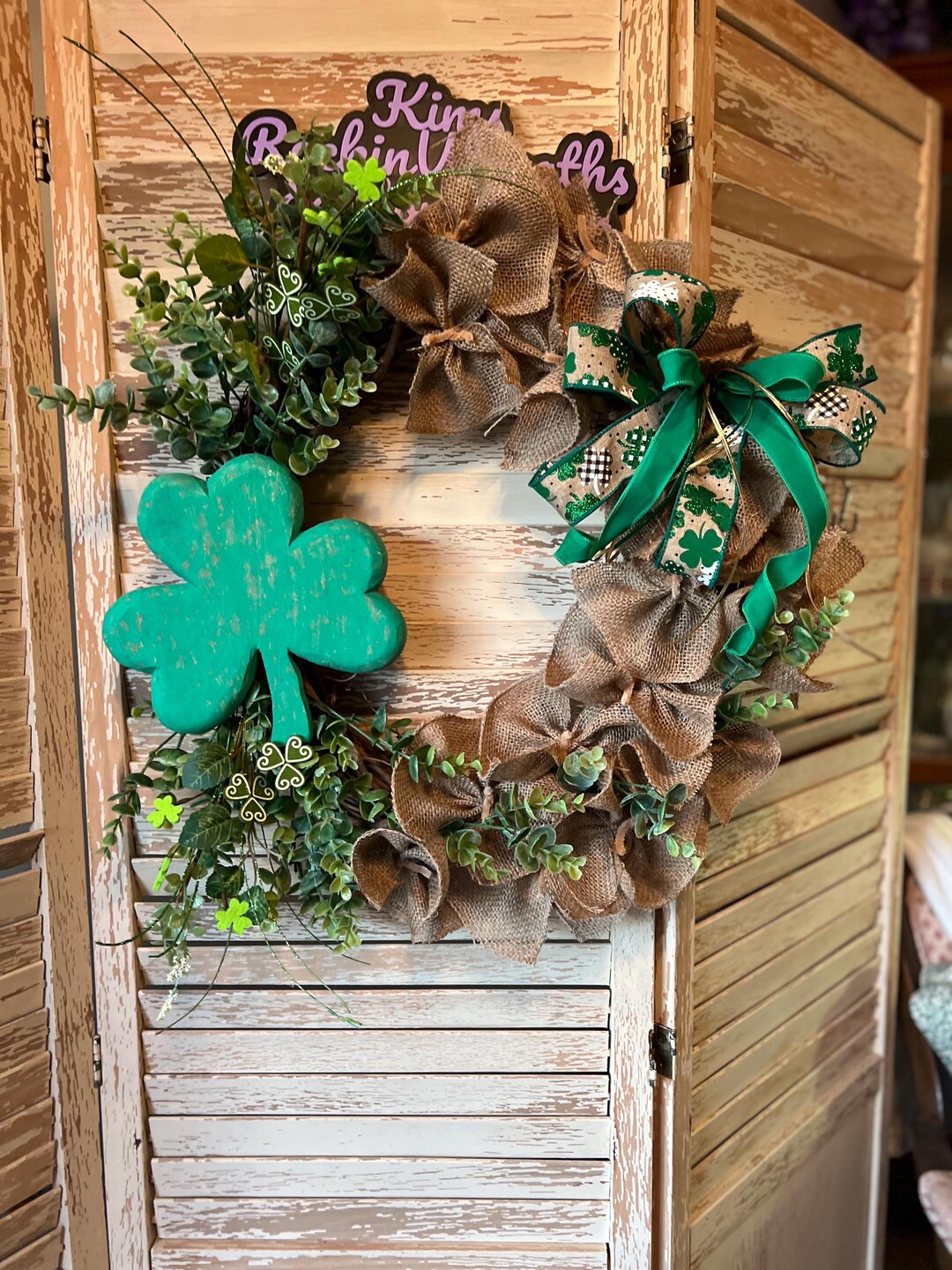 Handmade Rustic Burlap Shamrock Wreath, St. Patrick's Day Door Decor - Etsy