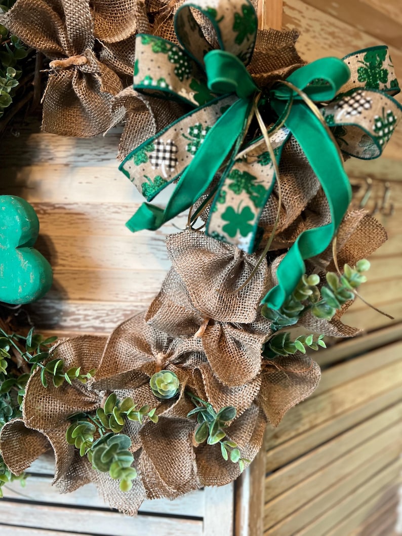 Handmade Rustic Burlap Shamrock Wreath, St. Patrick's Day Door Decor - Etsy