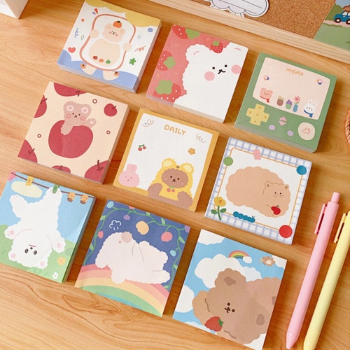 Cute Bear Memo Pads Sticker Note 80 Sheets Kawaii Mini Note - Etsy