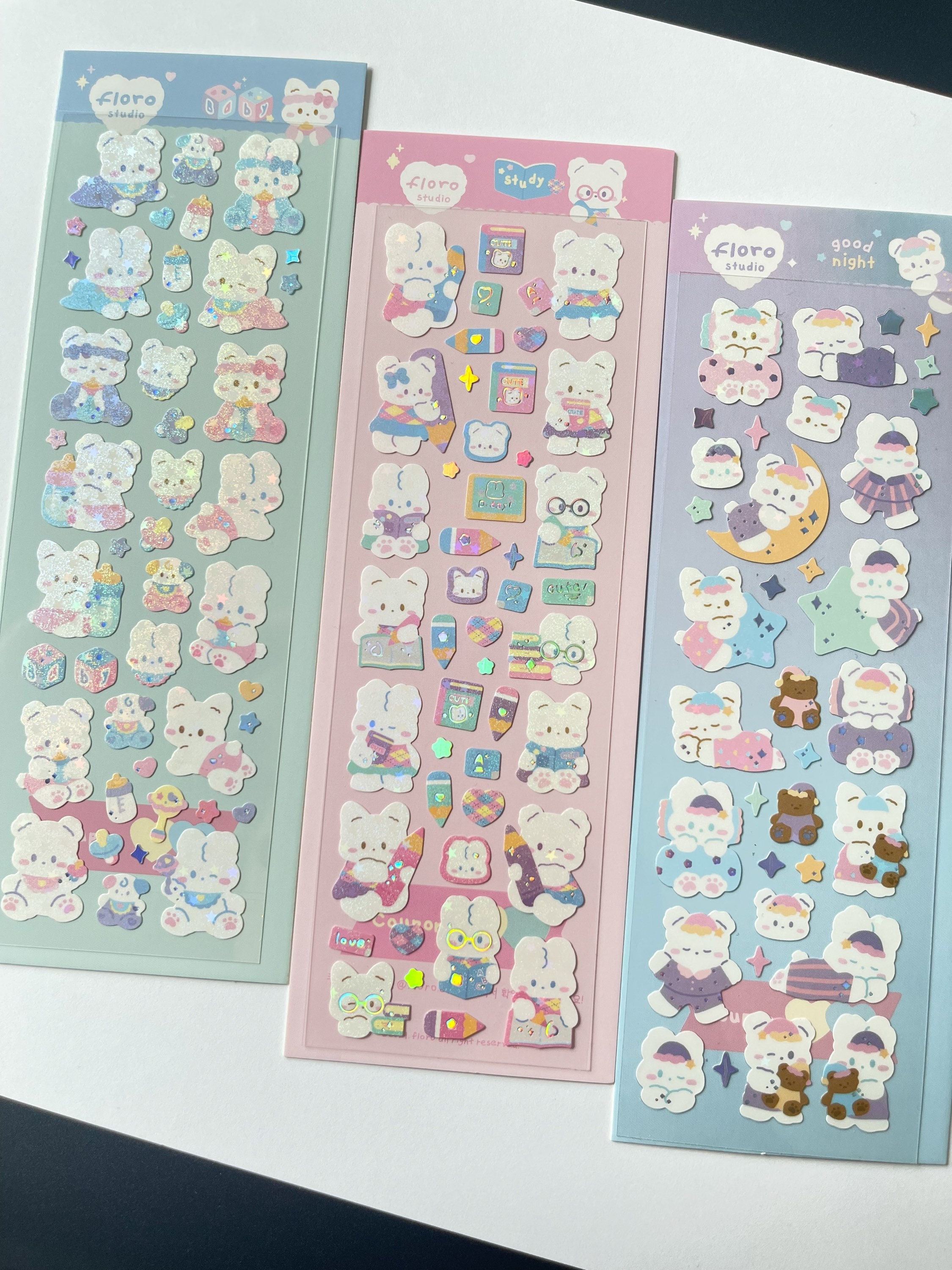 Kawaii Teddy Holographic Sticker Sheets Kawaii Sticker Sheets - Etsy
