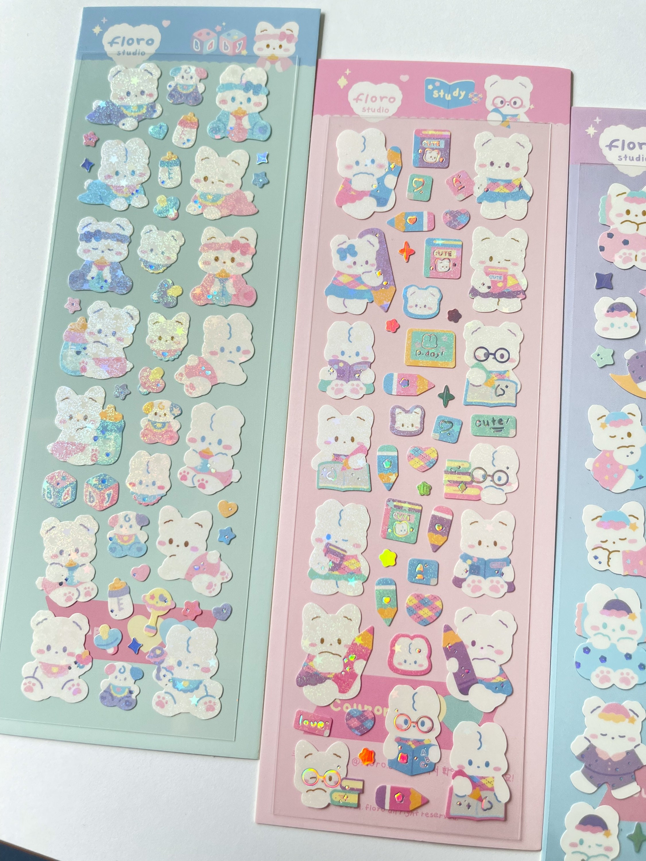 Kawaii Teddy Holographic Sticker Sheets Kawaii Sticker Sheets - Etsy