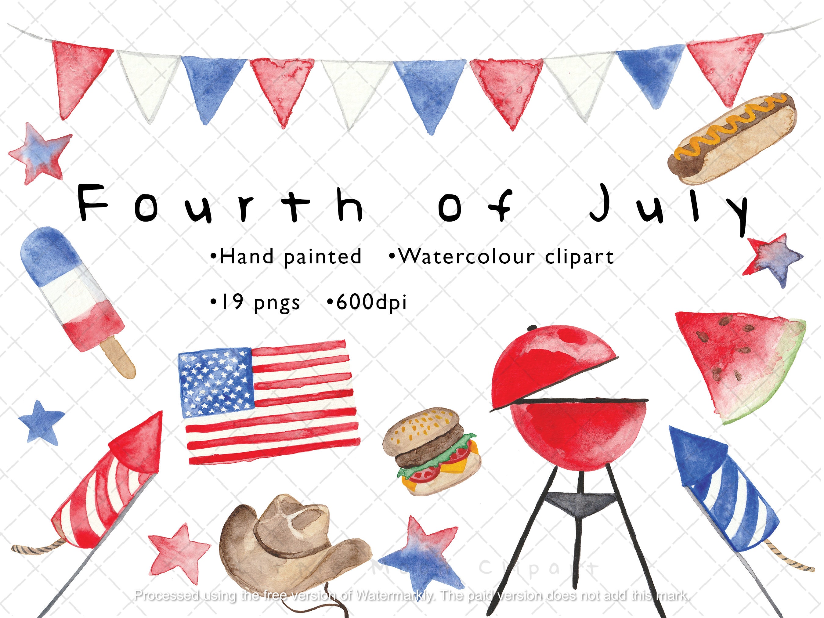 Watercolour Fourth of July Clipart Digital Download Wedding Bbq ...