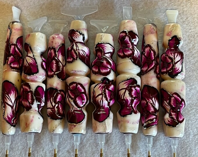 Diamond Painting Pen, Shades of Pink Floral, Handmade, Polymer Clay ...