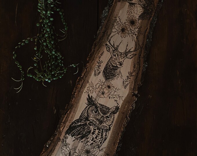 Woodland Animals Wood Burned Slice, Woodland Creatures Live Edge ...