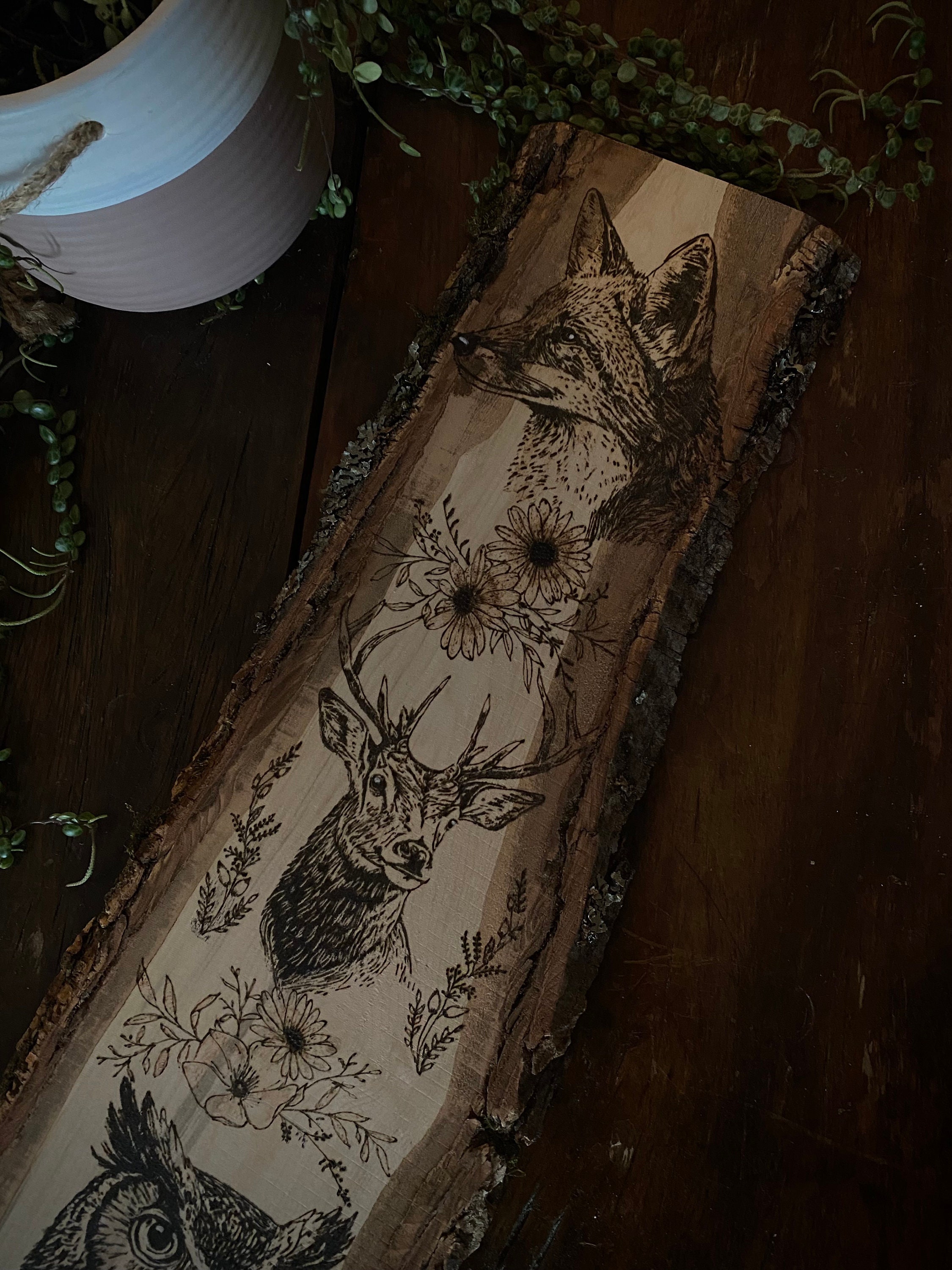 Woodland Animals Wood Burned Slice, Woodland Creatures Live Edge ...