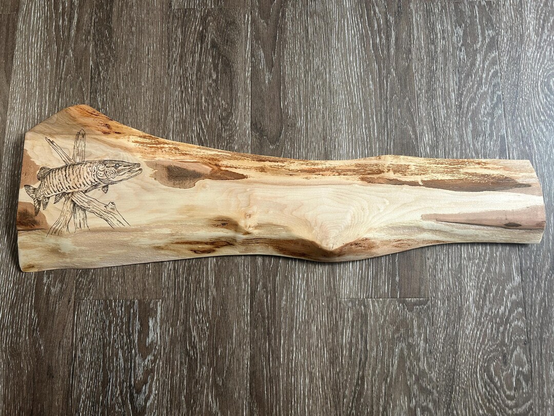 Musky Wood Burned Charcuterie Board, Musky Live Edge, Muskellunge Wood ...