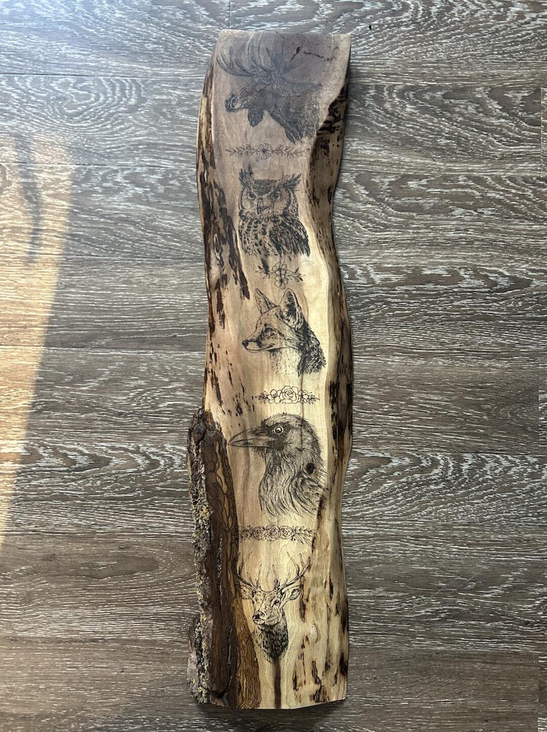 Woodland Animals Wood Burned Slice, Woodland Creatures Live Edge ...