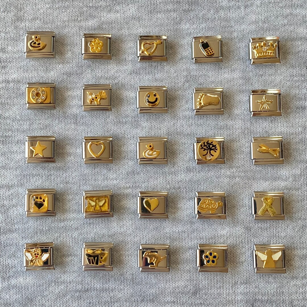 Gold Patterned Italian Charm Bracelet Links UK, 9mm Classic Silver ...