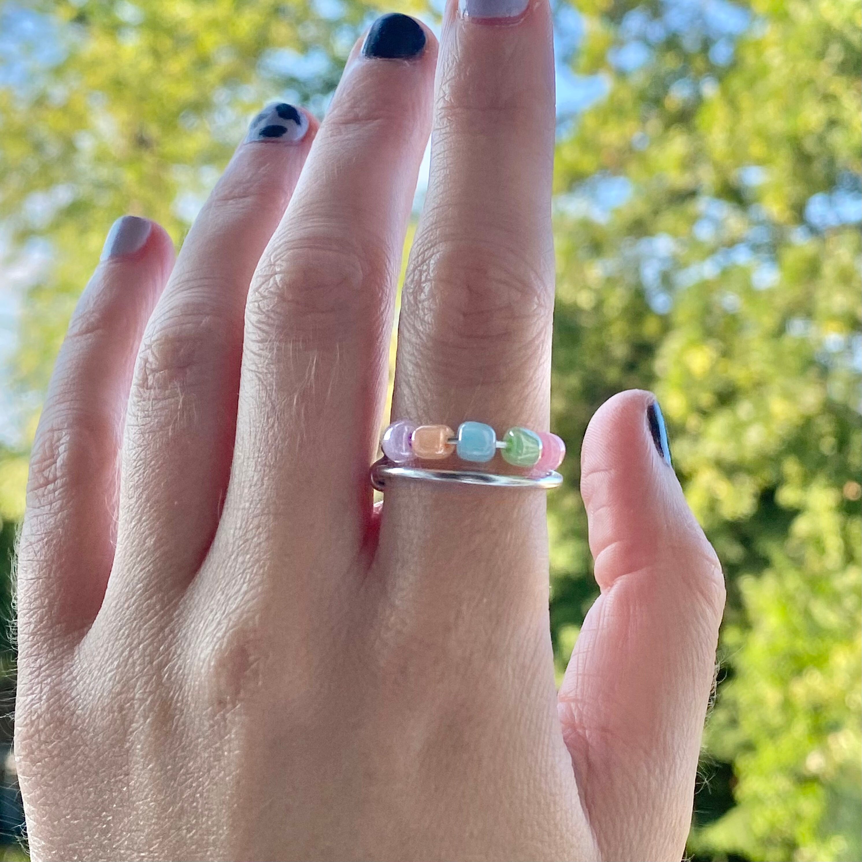 Beaded wire anxiety ring uk worry ring spinner ring shimmer | Etsy