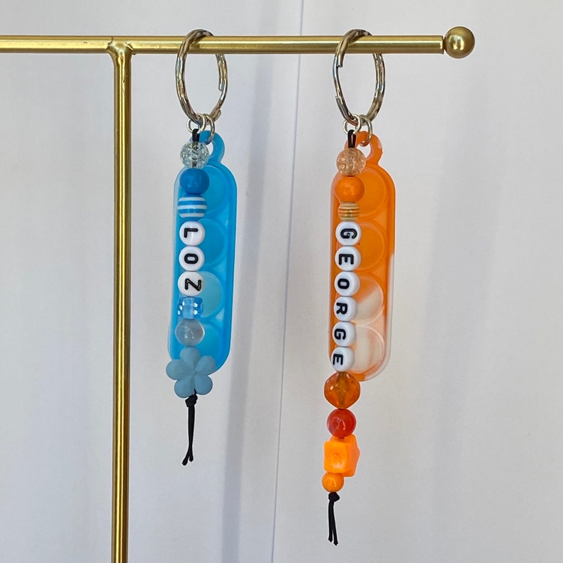 Personalised Pop It Fidget Keychain UK, Handmade Colourful, Names, Bag ...