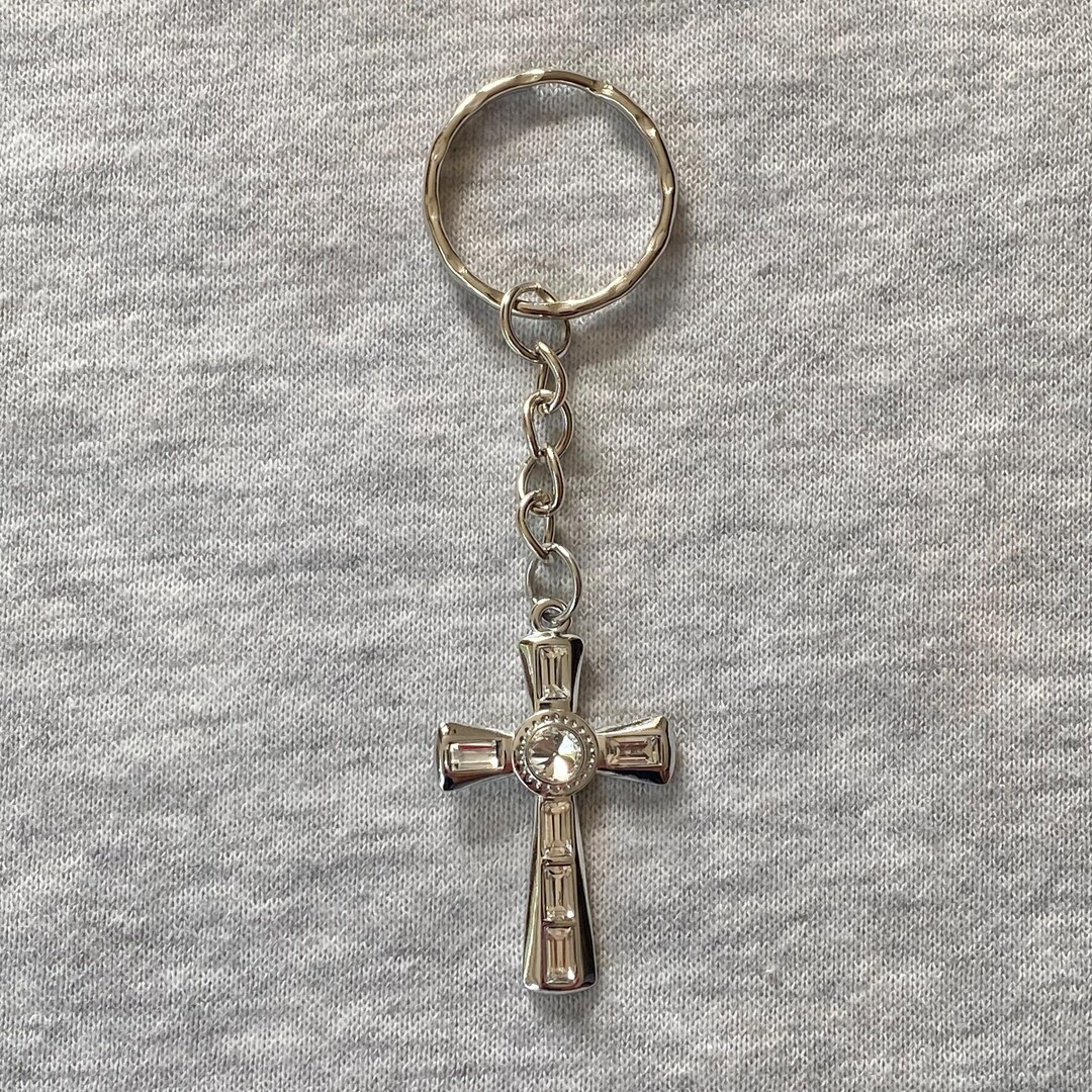 Rhinestone Cross Keychain: Silver Bag Charm With Personalized Initial ...