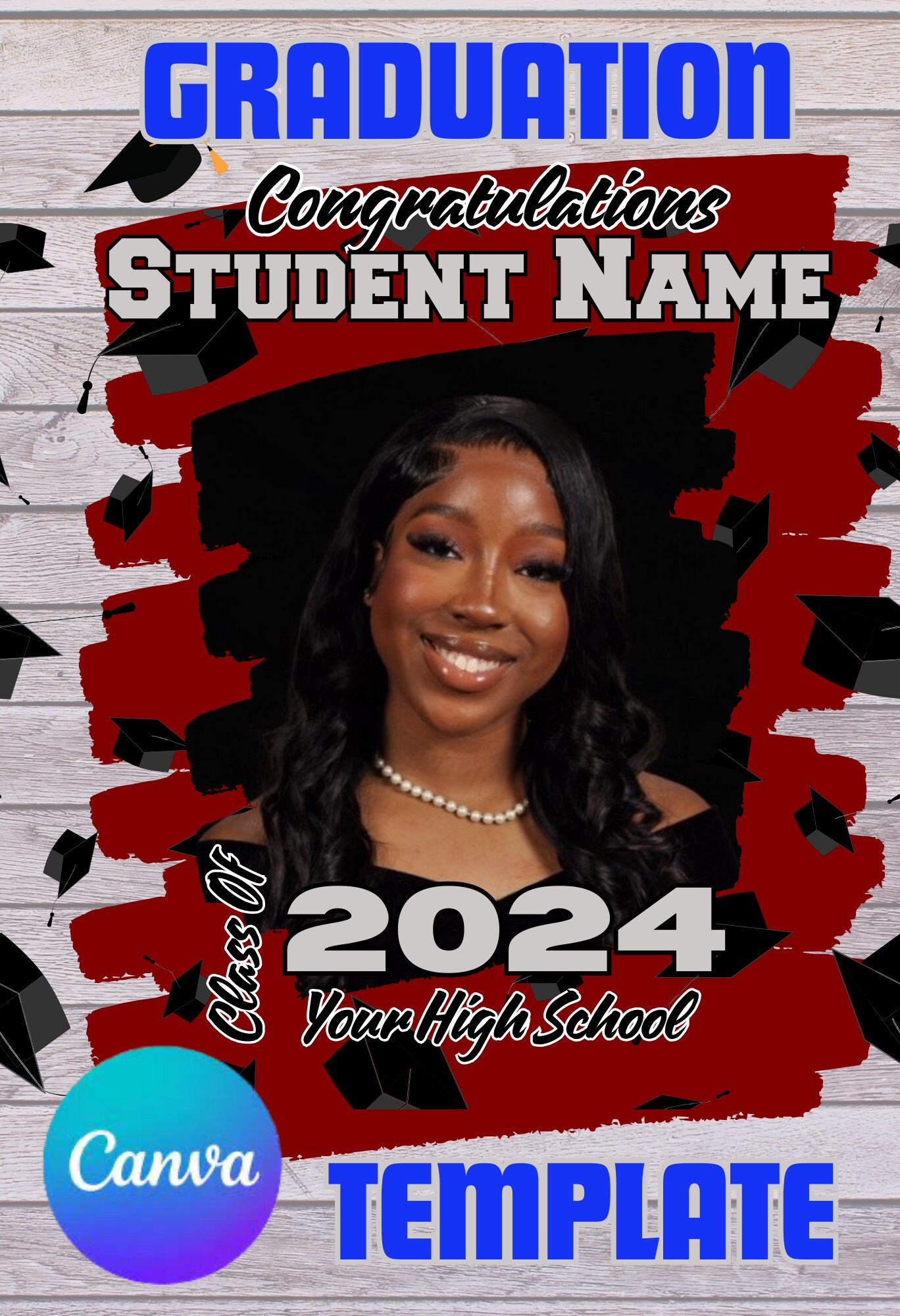 EDITABLE Graduation T-shirt Design Template in Canva High School Grad ...