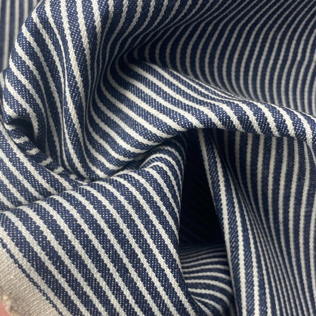 100% Cotton Denim Indigo Blue Striped Pattern Fabric by the Yard - Etsy