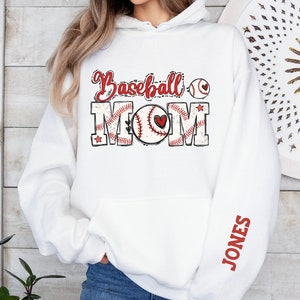 Personalized Baseball Mom Sleeve Print Hoodie, Custom Baseball Mom ...
