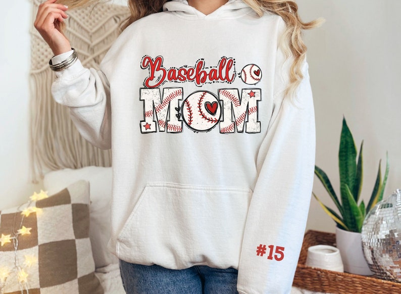 Personalized Baseball Mom Sleeve Print Hoodie, Custom Baseball Mom ...
