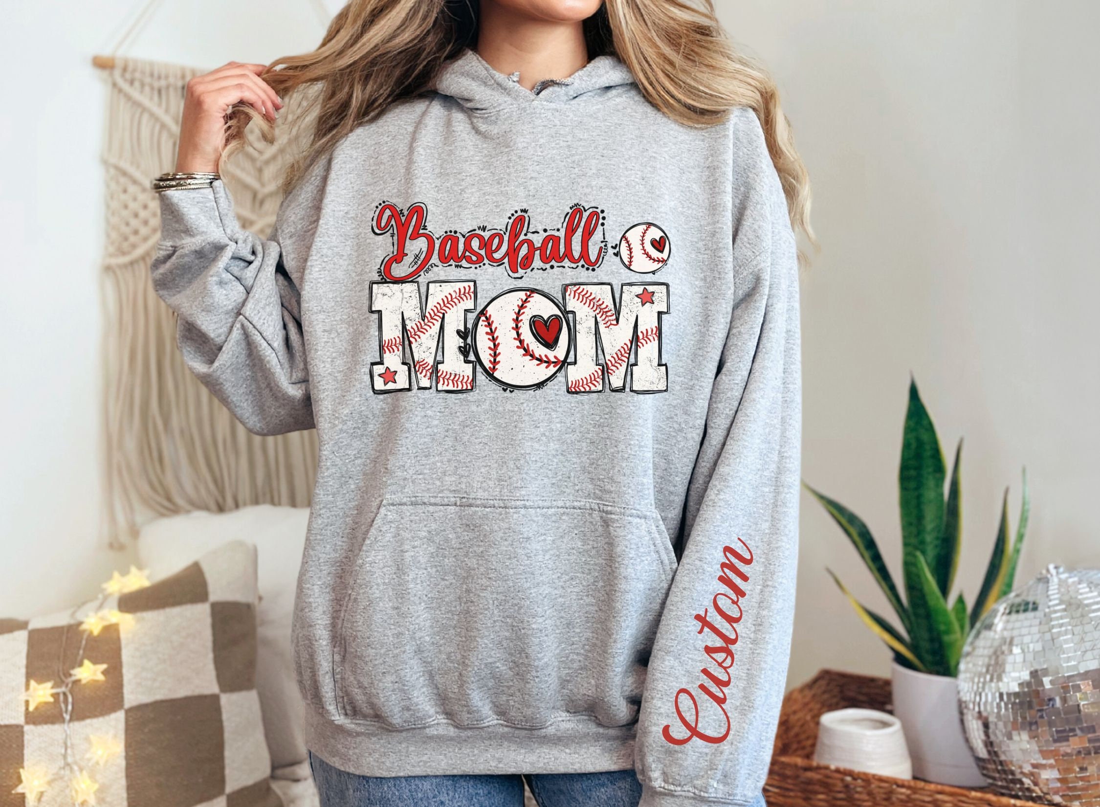 Personalized Baseball Mom Sleeve Print Hoodie, Custom Baseball Mom ...