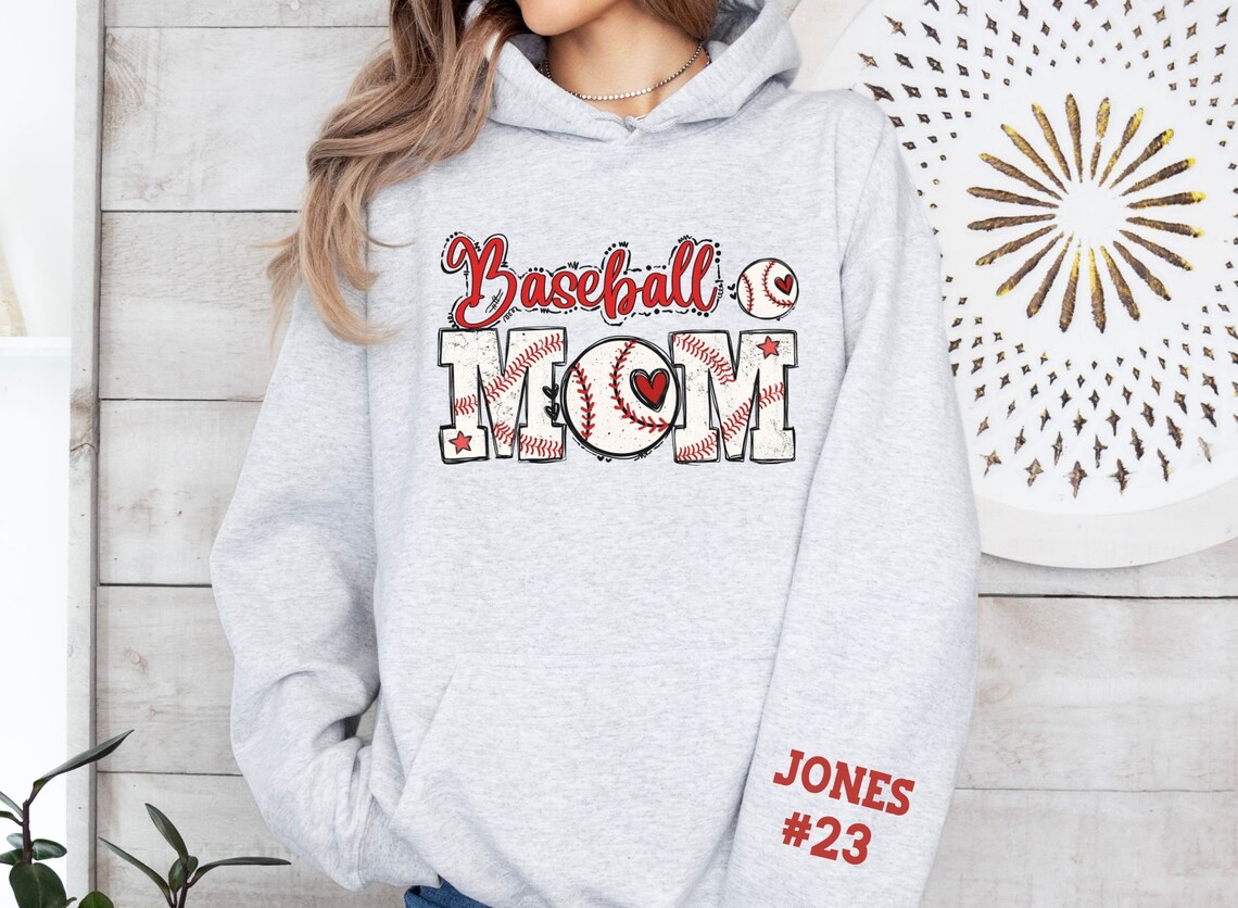 Personalized Baseball Mom Sleeve Print Hoodie, Custom Baseball Mom ...