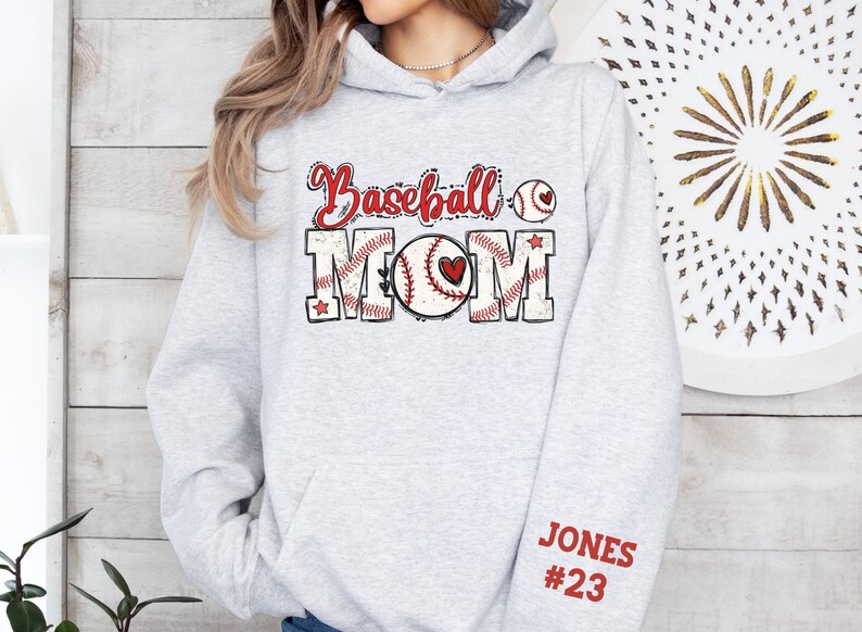 Personalized Baseball Mom Sleeve Print Hoodie, Custom Baseball Mom ...
