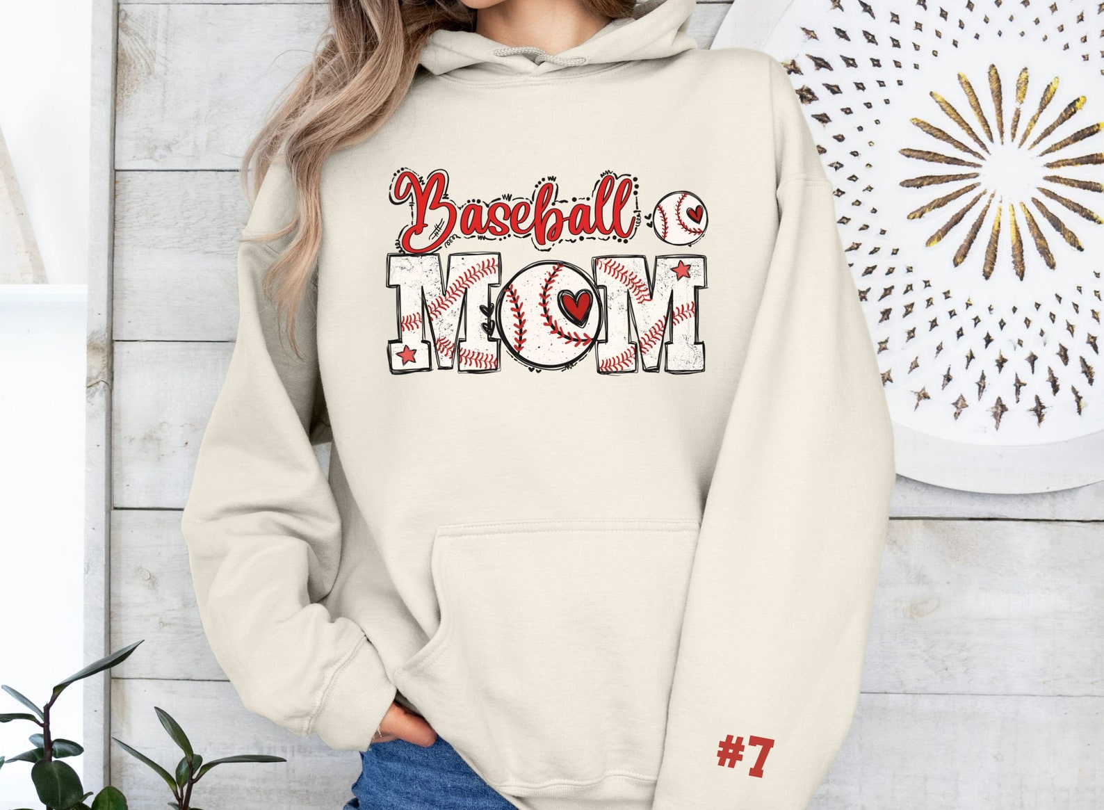 Personalized Baseball Mom Sleeve Print Hoodie, Custom Baseball Mom ...