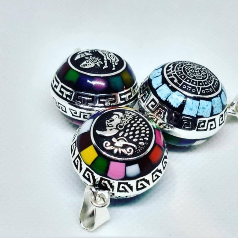 THREE Aztec Calendar Taxco Silver Harmony Ballsbola Pendants - Etsy