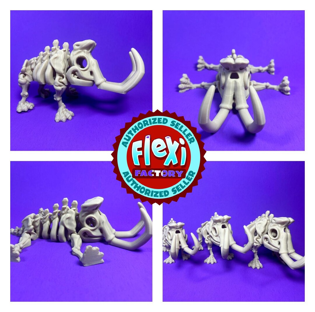 Flexi 3D Printed Woolly Mammoth Elephant Skeleton Fossil Fidget Sensory ...
