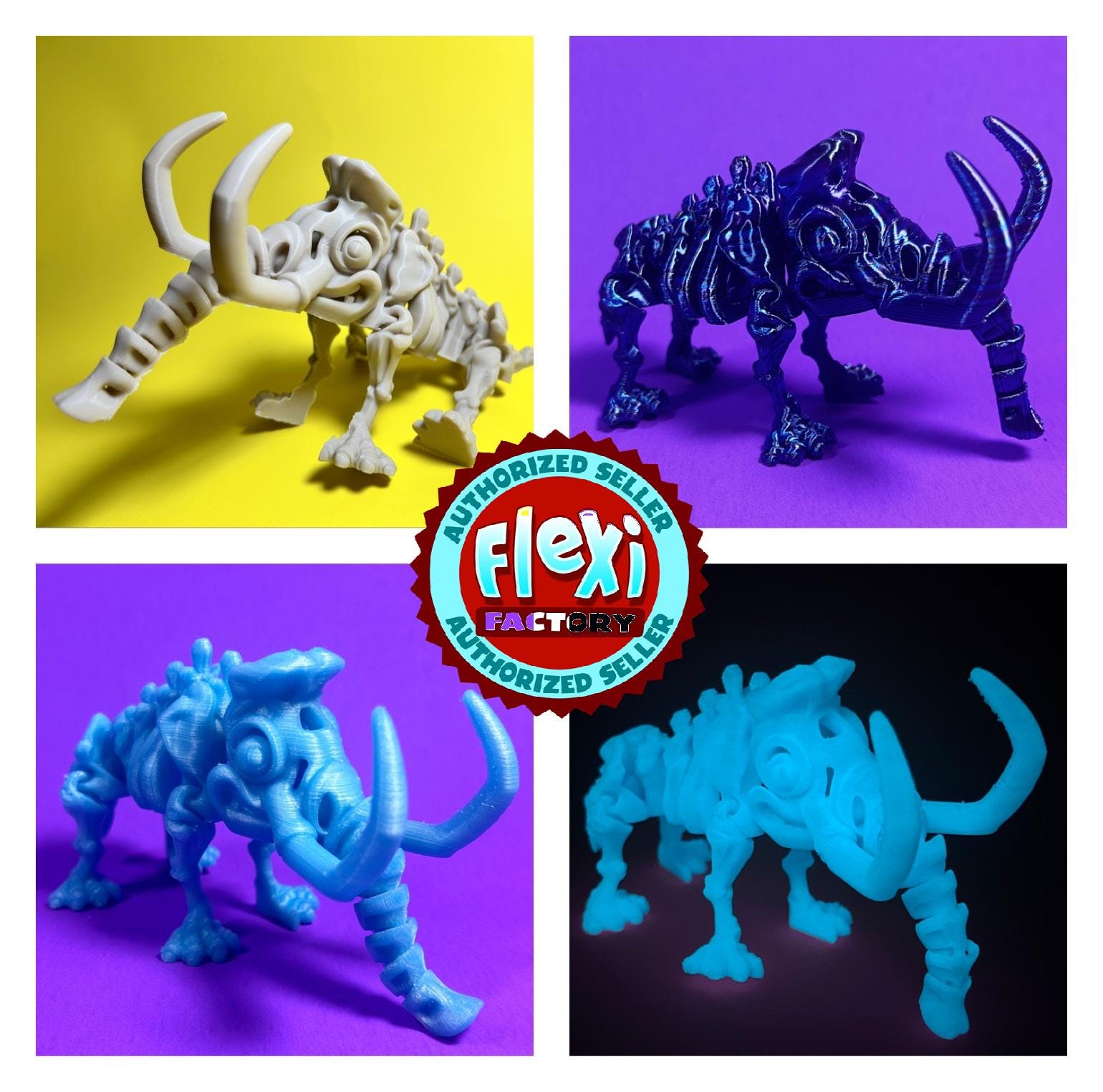 Flexi 3D Printed Woolly Mammoth Elephant Fossil Fidget Sensory Toy Desk ...