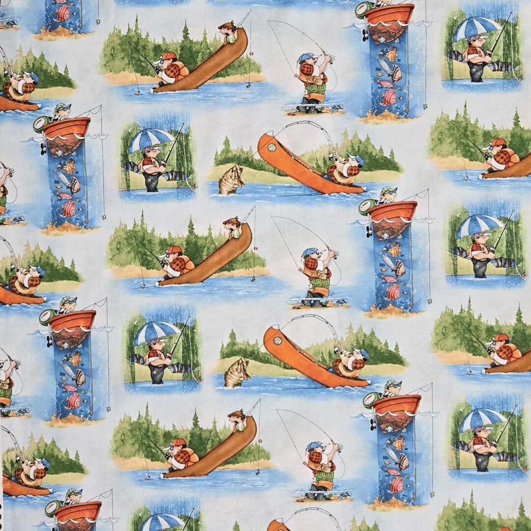 Vintage Steve Vanderbosch Fabric | "it's a Guy Thing" Fishing Print ...