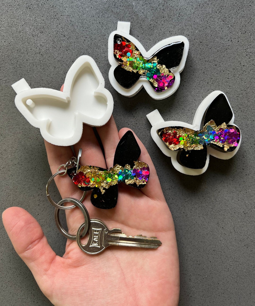 Butterfly Keychain Silicone Mould Epoxy Resin DIY Pendant Mold Jewelry ...