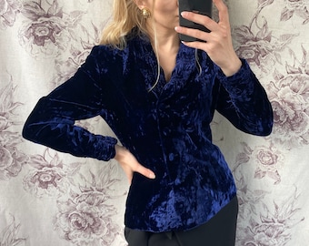 Vintage Blue Velvet Jacket,uk 10,C & A, Made in U.K. Cotton Velvet. - Etsy
