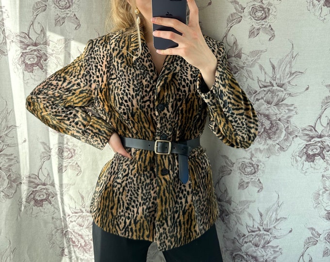Vintage Animal Print Velvet Blazer, Leopard Tiger Print Jacket - Etsy