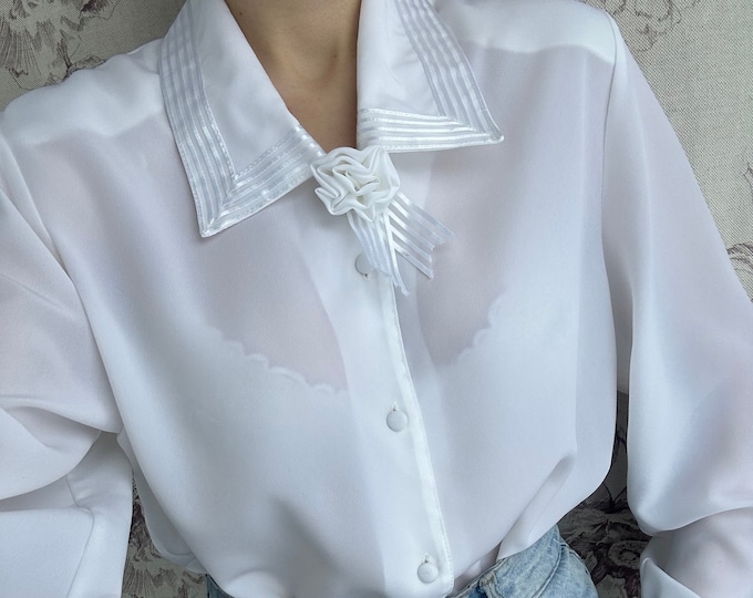 Vintage See Through White Blouse With Detachable Floral Rose Brooch ...