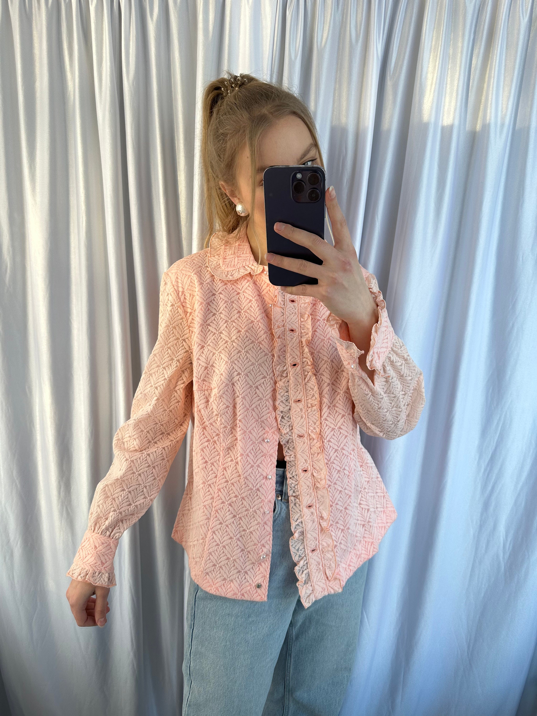 Vintage Pink Salmon Color Blouse, Ruffle Shirt With Puritan Collar - Etsy