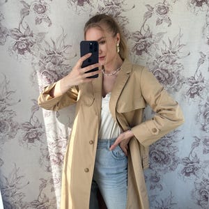 Vintage Light Fall Camel Color Trench Coat, Elegant Women’s Belted ...