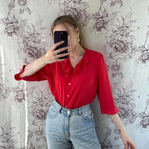 Vintage Red Ruffle Collar Blouse, Elegant Women's Shirt - Etsy