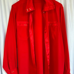 Vintage Red Blouse With Satin Details, Elegant Shirt With Unique ...