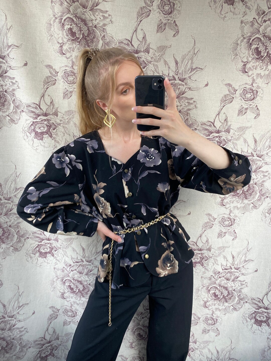 Vintage Heart Shaped Collar Blouse, Floral Print Shirt - Etsy