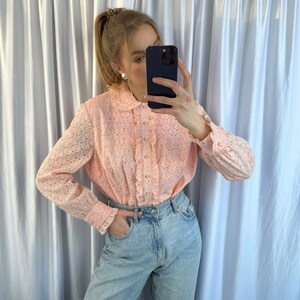 Vintage Pink Salmon Color Blouse, Ruffle Shirt With Puritan Collar - Etsy