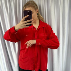 Vintage Red Blouse With Satin Details, Elegant Shirt With Unique ...