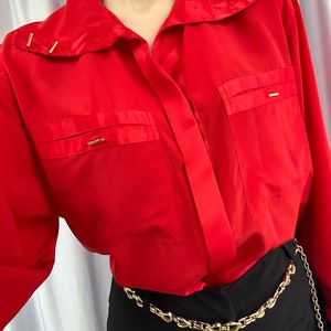 Vintage Red Blouse With Satin Details, Elegant Shirt With Unique ...