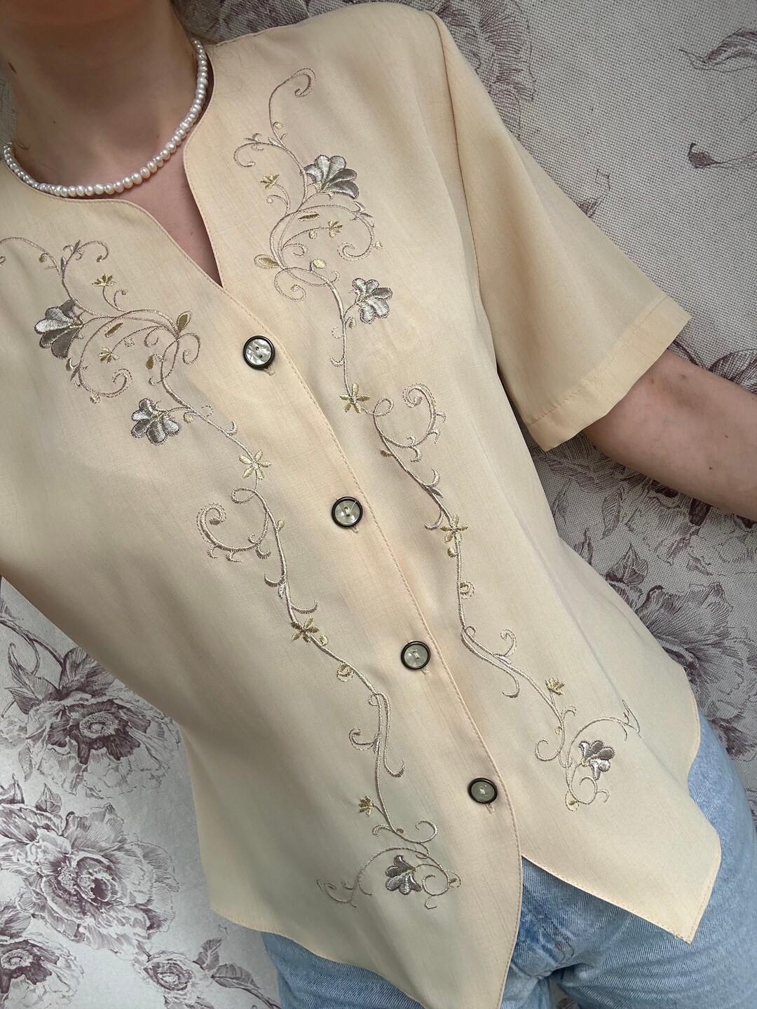 Vintage Pale Yellow Blouse, Elegant and Classy 80s Shirt With Floral ...