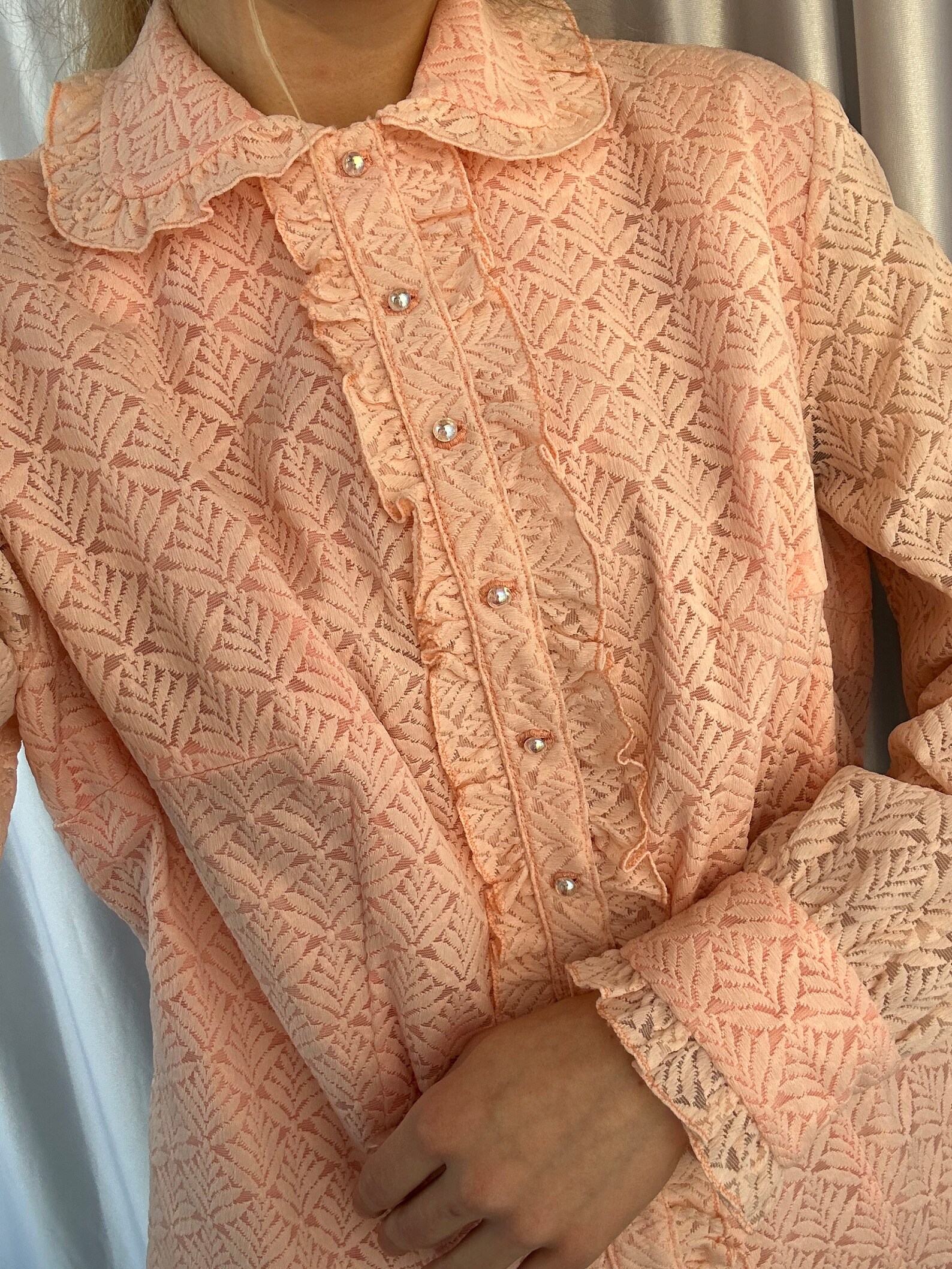 Vintage Pink Salmon Color Blouse, Ruffle Shirt With Puritan Collar - Etsy