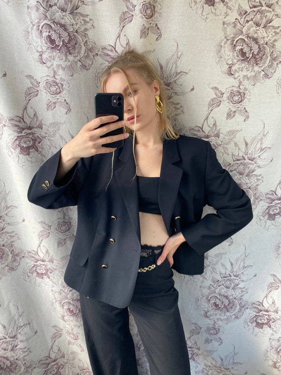 Vintage double breasted black classy blazer - Gem