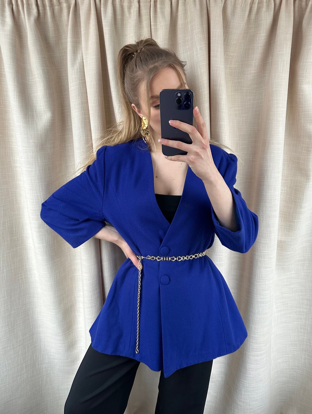 Vintage Blue Basque Blazer, Elegant Women's Jacket - Etsy