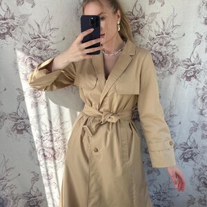 Vintage Light Fall Camel Color Trench Coat, Elegant Women’s Belted ...