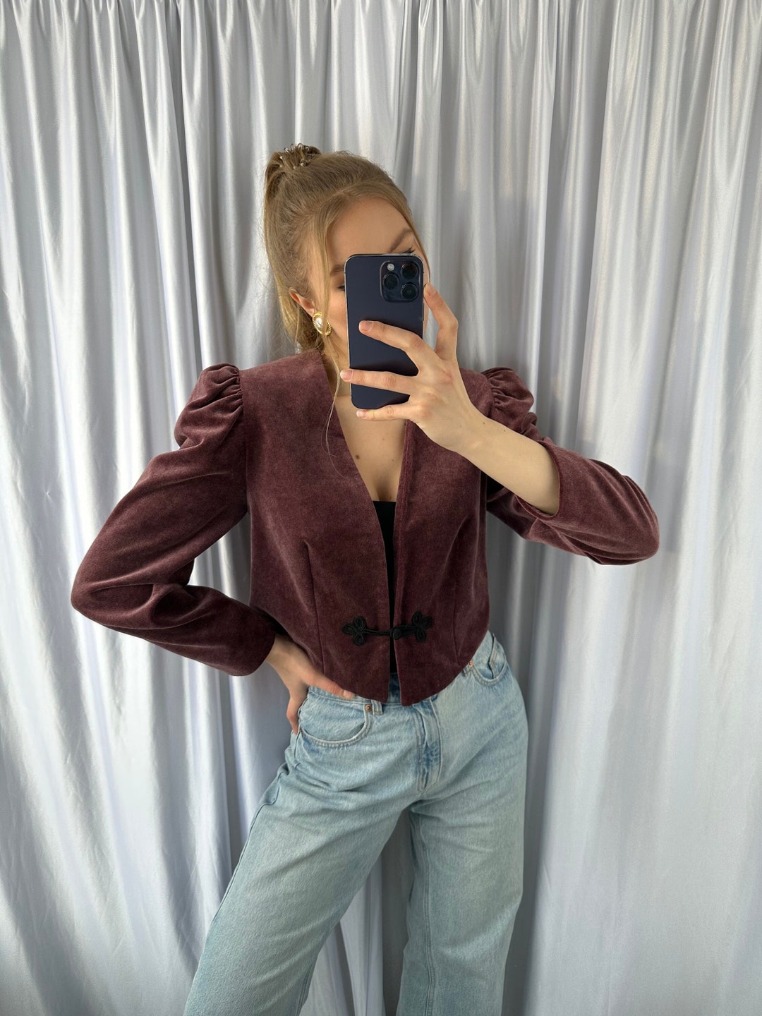 Vintage Old Rose Pink Bolero Jacket With Puff Sleeves, Elegant Puff ...