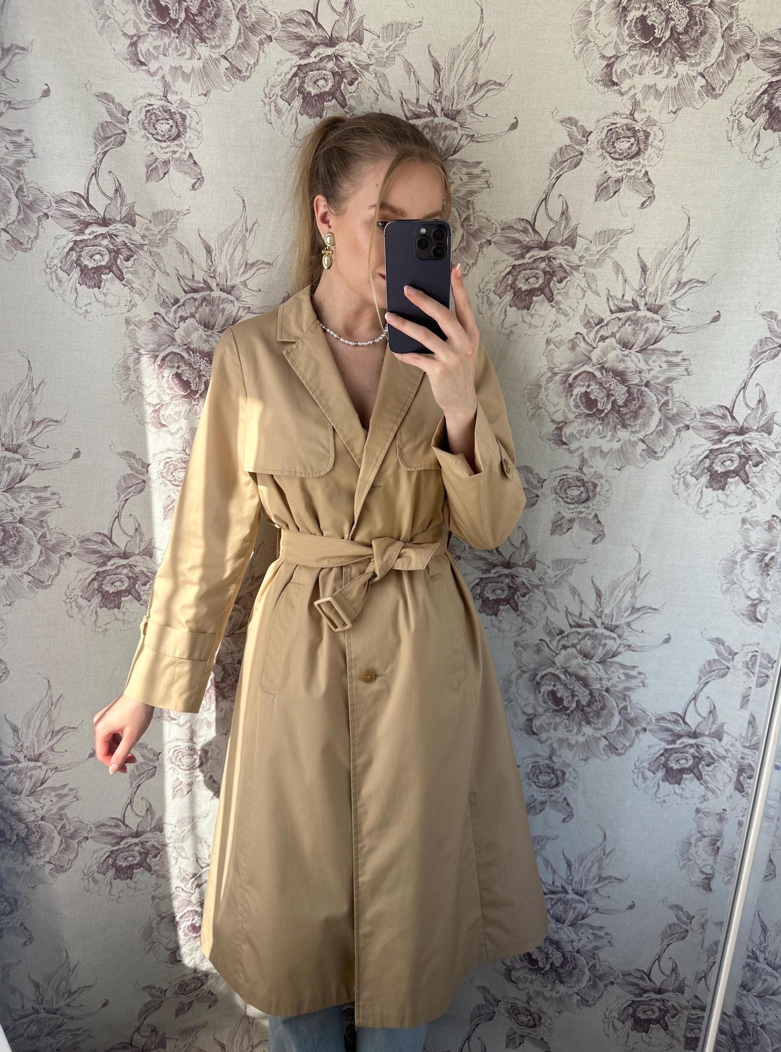 Vintage Light Fall Camel Color Trench Coat, Elegant Women’s Belted ...